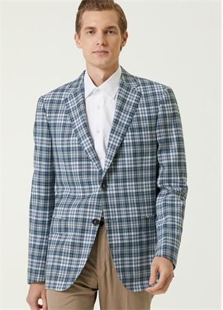 Pal Zileri Erkek Mavi Kareli Yün Ceket 52 IT