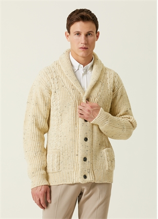 Howlin Erkek No Jacket Ekru Örgü Dokulu Nopeli Yün Triko Hırka Bej S EU