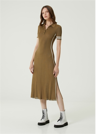 Rag&Bone Kadın Haki Polo Yaka Şeritli Midi Elbise XS EU