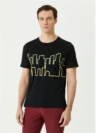 Canali Erkek Siyah Figür Baskılı T-shirt 50 IT