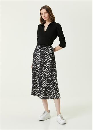 Red Valentino Kadın Siyah Desenli Pilili Midi Etek 42 IT