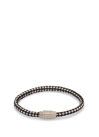 AtolyeWolf Erkek Siyah Beyaz Örgü Dokulu Gümüş Rengi Bileklik Gri EU