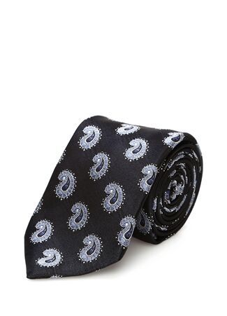 Pal Zileri Erkek Lacivert Şal Desenli İpek Kravat EU