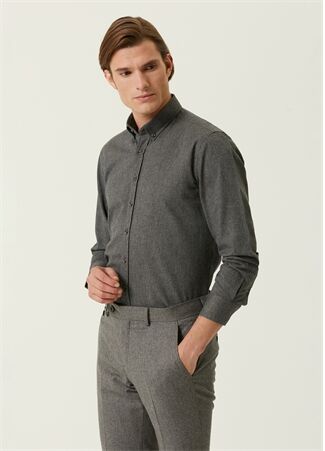 Network Erkek Slim Fit Gri Melanj Gömlek 38 EU
