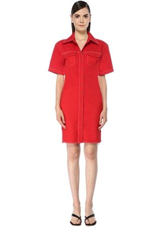 Off-White Kadın Kırmızı Polo Yaka Mini Elbise 42 IT