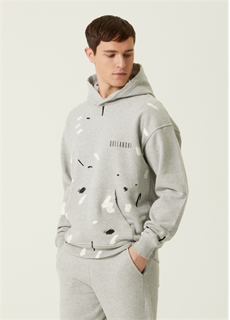 Qollanchi Erkek Dyed Gri Kapüşonlu Logolu Sweatshirt M EU