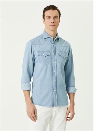 Brunello Cucinelli Erkek Mavi Denim Gömlek S EU