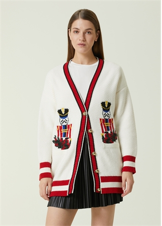 Beymen Club Kadın Ekru Kırmızı V Yaka Jakarlı Hırka Bej S