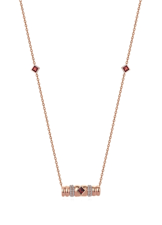 Sim&Roz Kadın Silindir Formlu Taşlı Altın Rengi Kolye Kırmızı EU