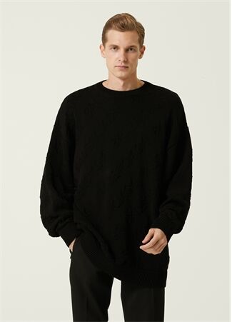 Balenciaga Erkek Siyah Logo Jakarlı Triko M EU