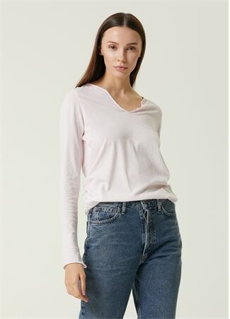 Zadig&Voltaire Kadın Henley Açık Pembe V Yaka Uzun Kol T-shirt S EU