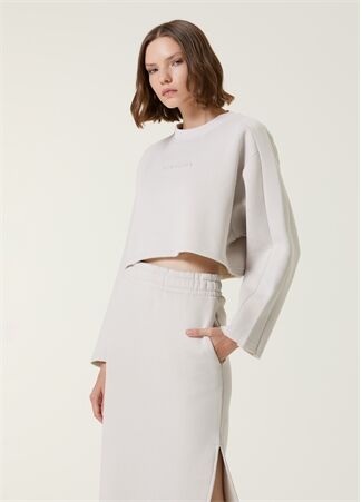 Academia Kadın Kemik Bisiklet Yaka Kısa Sweatshirt Bej XS