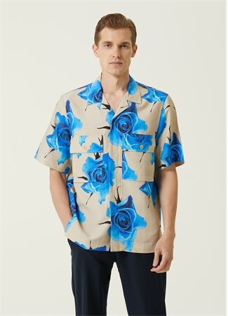 Paul Smith Erkek Bej Mavi Gül Desenli Gömlek M EU