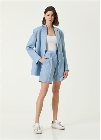 Cekette Kadın Mavi Yün Bermuda S EU