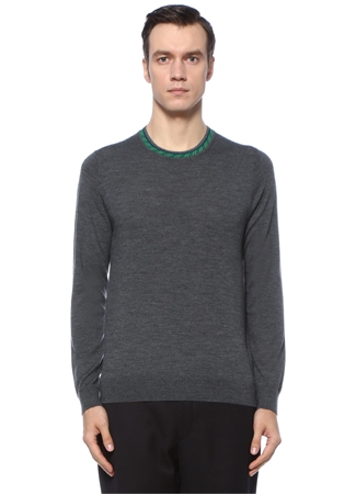 PS by Paul Smith Erkek Gri Yakası Şeritli Yün Kazak S EU