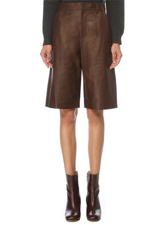 Brunello Cucinelli Kadın Kahverengi Yüksek Bel Deri Şort 36 IT