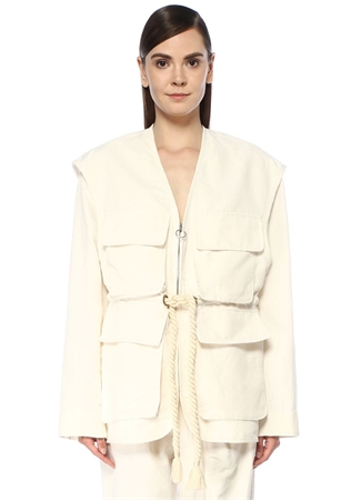 Stella McCartney Kadın Ania Ekru V Yaka Beli Bağcıklı Mont Bej 40 IT Stella McCartney Kadın Ania Ekru V Yaka Beli Bağcıklı Mont Bej 40 IT
