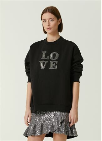 Beymen Club Kadın Siyah Love Slogan Baskılı Sweatshirt XS