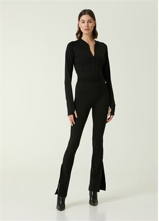 Schmart Kadın Siyah Bol Paça Yırtmaç Detaylı Pantolon S EU