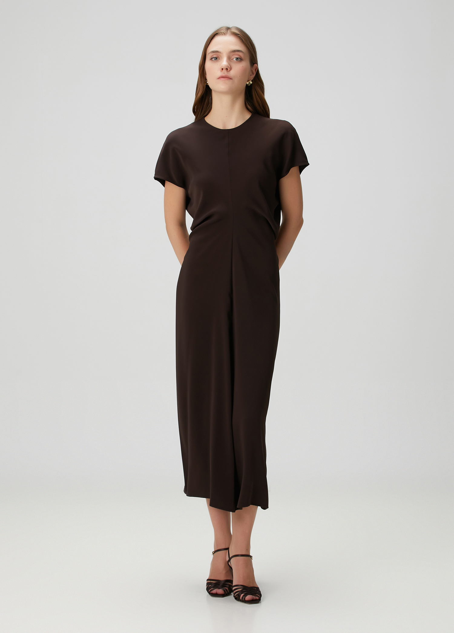 Beymen Collection Kahverengi Kadın Kahverengi Dökümlü Midi Elbise ...