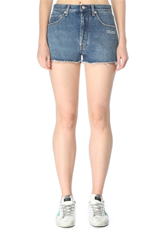 Off-White Kadın Yıpratma Detaylı Jean Şort Mavi 25 IT