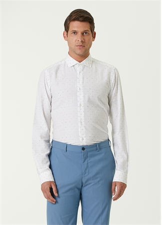 Palzileri Lab Erkek Beyaz Puantiye Desenli Gömlek 40 IT