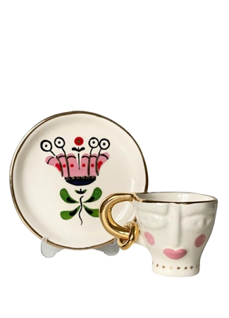 Todandco Rukiye Pink Flower Türk Kahvesi Fincanı Bej Todandco Rukiye Pink Flower Türk Kahvesi Fincanı Bej
