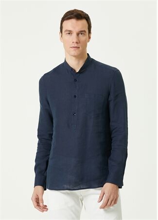 Pal Zileri Erkek Lacivert Keten Gömlek 40 IT