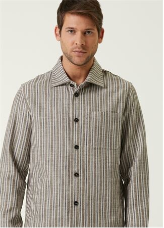 Maurizio Baldassari Erkek Bej Çizgili İpek Gömlek 48 IT