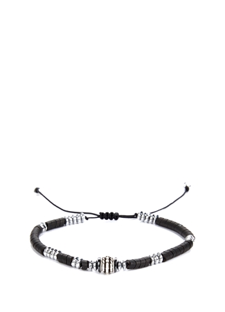 Beymen Collection Erkek Silindir Boncuk Detaylı Bileklik Siyah EU