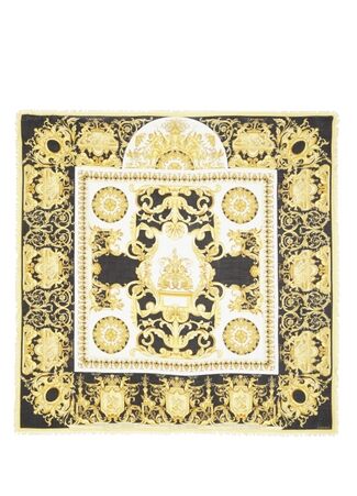 Versace Kadın Sarı Siyah Desenli Yün Şal EU