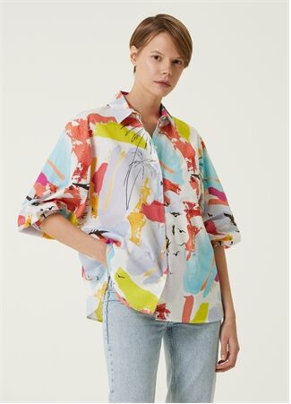 Beymen Club Kadın Desenli Balon Kol Poplin Gömlek S