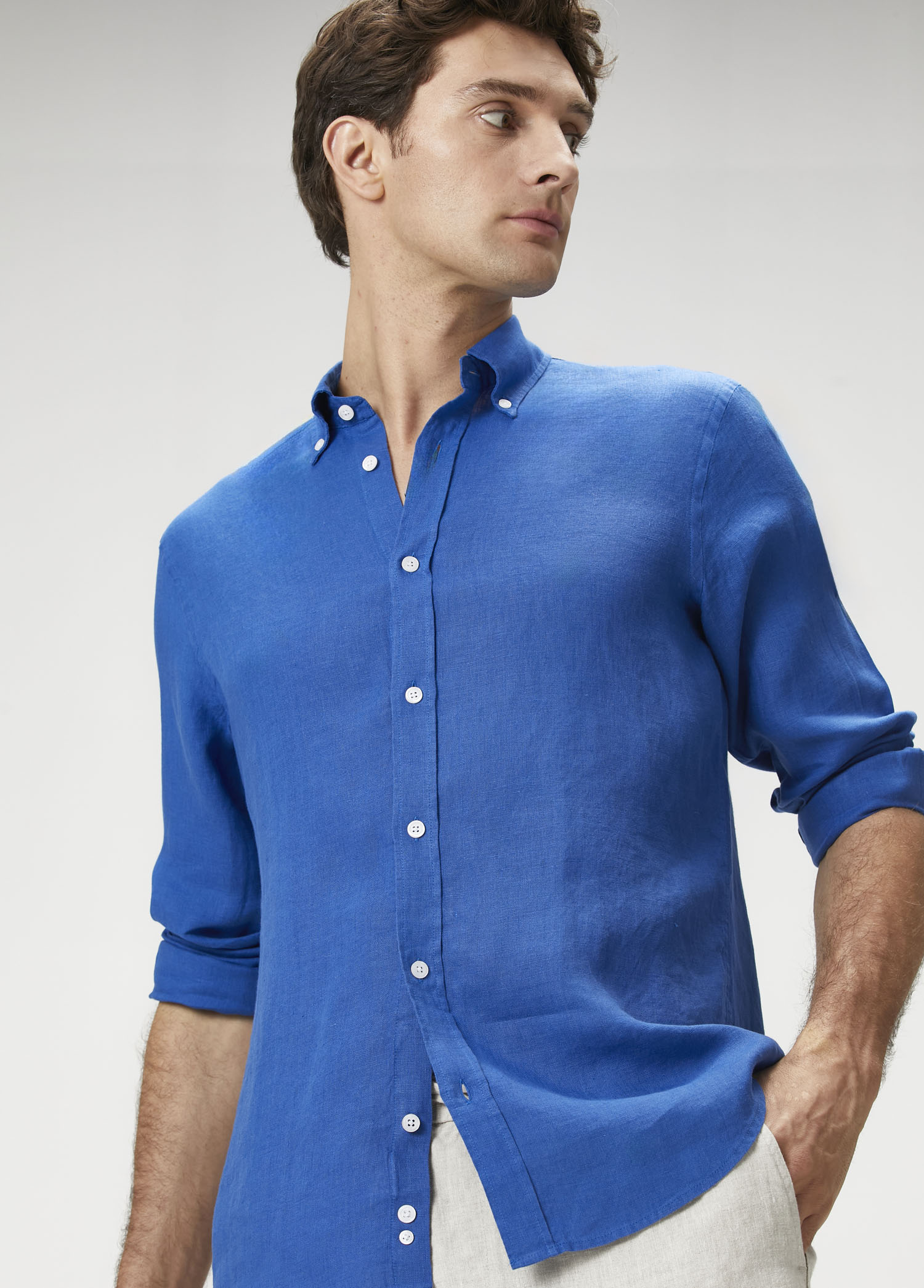 Beymen Collection Koyu Mavi Erkek Comfort Fit Koyu Mavi Keten Gömlek 1699296 | Beymen