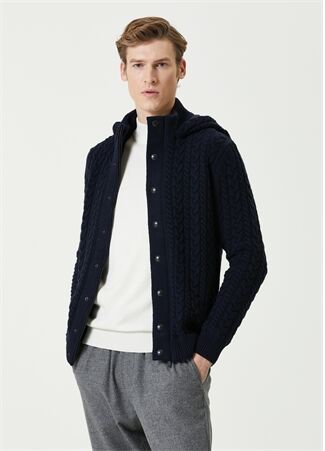 Beymen Collection Erkek Lacivert Kapüşonlu Yün Triko Mont S EU