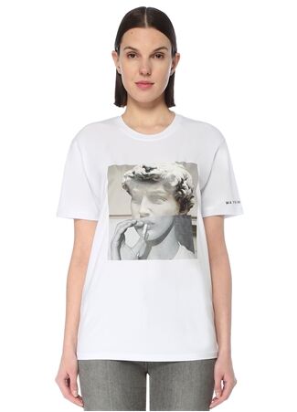 Ma Primi Giovani Kadın Smokin Is Bad Beyaz Bisiklet Yaka Basic T-shirt S EU