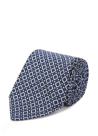 Kiton Erkek Mavi Mikro Geometrik Desenli İpek Kravat EU