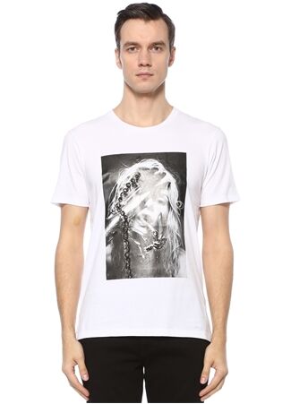 Rh45 Erkek Beyaz İşlemeli Figür Baskılı T-shirt M EU