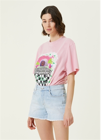 Stella Mccartney Kadın Pembe Baskılı T-shirt 38 It Stella Mccartney Kadın Pembe Baskılı T-shirt 38 It