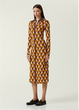 Dodo Bar Or Kadın Kahverengi Turuncu Desenli Midi Elbise 40 IT Dodo Bar Or Kadın Kahverengi Turuncu Desenli Midi Elbise 40 IT