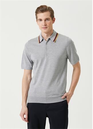 Paul Smith Erkek Gri Polo Yaka Yün T-shirt S EU