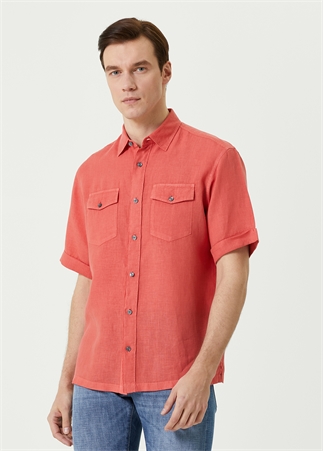 Z Zegna Erkek Kırmızı Keten Gömlek L It Z Zegna Erkek Kırmızı Keten Gömlek L It