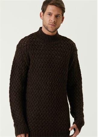 Palzileri Lab Erkek Kahverengi Yarım Balıkçı Yaka Örgü Dokulu Kazak 50 IT