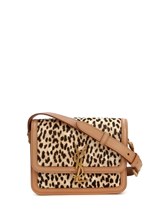 Kadın Leopar Desenli Deri Omuz Çantası Kahverengi EU