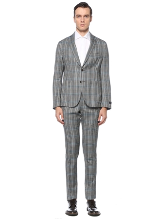 Pal Zileri Erkek Gri Kelebek Yaka Ekose Desenli Yün Takım Elbise 50 IT Pal Zileri Erkek Gri Kelebek Yaka Ekose Desenli Yün Takım Elbise 50 IT