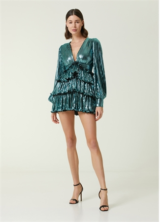 Nur Karaata Kadın Metalik Mavi Pilili Volanlı Mini Kokteyl Elbise S EU Nur Karaata Kadın Metalik Mavi Pilili Volanlı Mini Kokteyl Elbise S EU