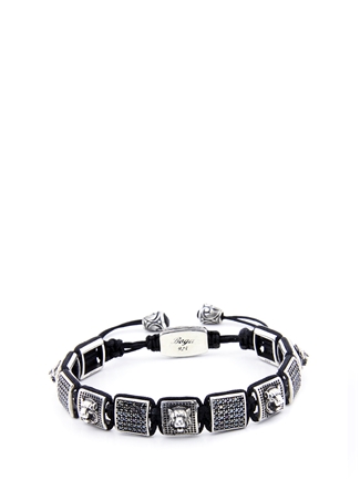 Boga Erkek Siyah Aslanlı Makrame Gümüş Rengi Bileklik Gri EU