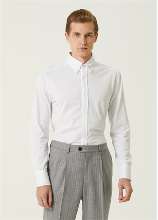Brunello Cucinelli Erkek Beyaz Düğmeli Yaka Gömlek S EU