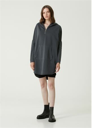 Allsaints Kadın Xonda Antrasit Kapüşonlu Sweatshirt Elbise Gri XS EU