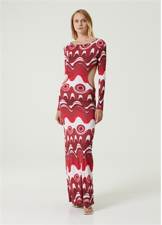 Cult Gaia Kadın Kırmızı Desenli Dekolteli Maksi Elbise S EU