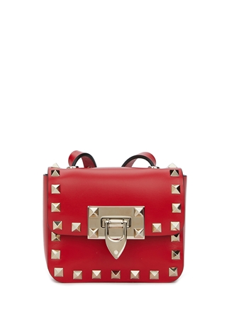 Valentino Garavani Kadın Rockstud Kırmızı Deri Omuz Çantası Eu